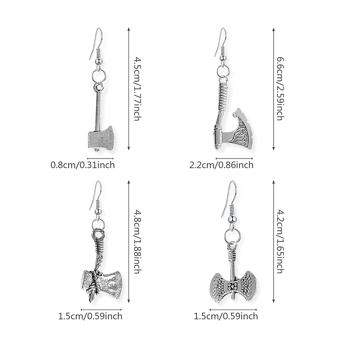 WUWEIJIAJIA 4 Pairs Unique Gothic Vintage Silver Axe Dangle Drop Earrings Sets for Women Statement (Silver)
