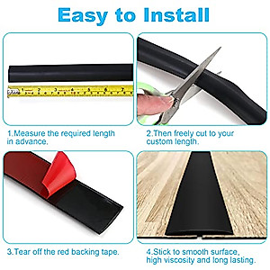 Floor Transition Strip Floor Cover Strips 1.96" Wide Self Adhesive Flooring Transitions Laminate Floor Strip Vinyl Floor Flat Divider Strip(9.84 FT, Black)