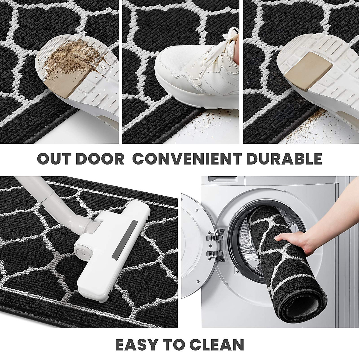 HappyTrends Door Mat Indoor Outdoor Entryway Welcome Mat, Super Absorbent Non Slip Rubber Doormat Front Back Low Profile Door Rug, Resist Dirt Floor Mat(20"x32"，Black)