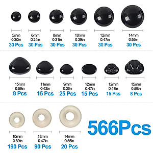 Yexixsr 566PCS Safety Eyes and Noses for Amigurumi, Stuffed Crochet Eyes with Washers, Craft Doll Eyes and Nose for Teddy Bear, Crochet Toy, Stuffed Doll and Plush Animal (Various Sizes)