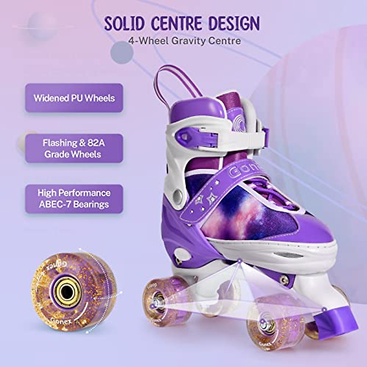 Gonex Roller Skates for Girls Kids Boys Women with Light up Wheels and Adjustable Sizes for Indoor Outdoor (Purple, L - Youth (4Y-7Y US))