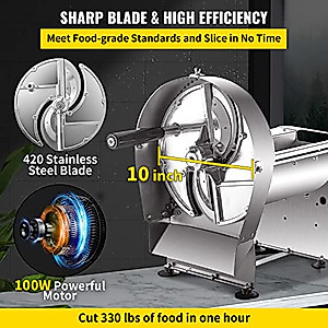 VEVOR Electric Food Slicer, 10In Manual Vegetable Fruit Slicer, 0-0.4 In Adjustable Thickness Fruit Slicer Machine with Removable Stainless Steel Blade, Non-Slip Feet Commercial Food Slicer, Silver