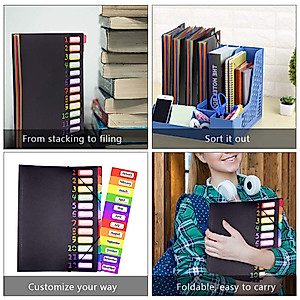 Edufun Rainbow Tab Expanding File Folder - 24 Pockets, Durable A4 Letter Size Organizer, Water-Resistant Plastic Dividers, Home/Office/School Document Holder (Black)
