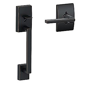 Schlage FE285 CEN 716 LAT CEN Century Front Entry Handleset with Latitude Lever, Lower Half Grip, Aged Bronze