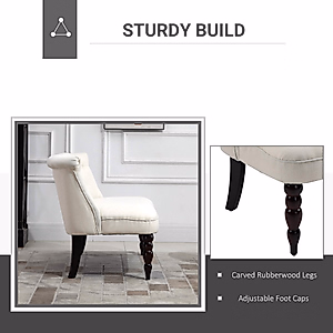 HOMCOM Upholstered Armless Fabric Loveseat with Button Tufted Design for Living Room with Wood Legs, Cream White