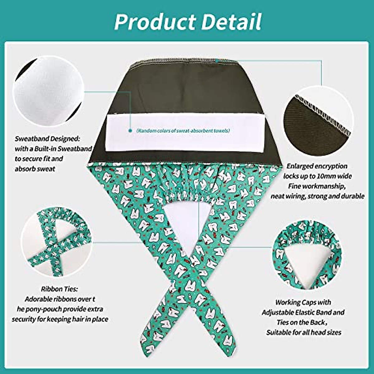 VIAOLI Dental Scrub Caps Women with Buttons Dentist Hat Working Cap Scrub Caps Nurses Hair Cover Cotton Doctor Hats