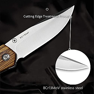 Pocket Knife with Belt Clip, Folding Tactical Knife for Camping Hunting Fishing, Safety Liner-Lock, 8cr13mov Stainless Steel Blade, Zebra Wood Handle, Fine Edge