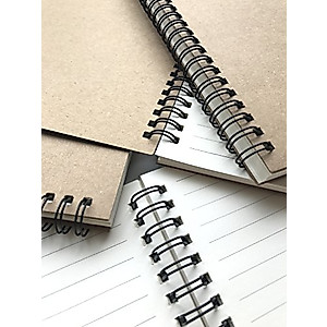 VEEPPO A5 Wirebound Notebooks Bulk Journals Spiral Steno Pads Blank/Lined Kraft Brown Cardboard Cover Thick Cream Writing Pad Sketchbook Scrapbook Album (Lined White---Pack of 4)