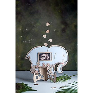 Baby Shower Guest Book Alternatives - Elephant Baby Shower Decorations For Boy - Blue Baby Shower Centerpiece - Jungle Baby Shower Decorations - Baby Sonogram Frame Keepsake- Elephant Nursery Decor Photo Frame - Safari Jungle Baby Shower Sign In Guestbook