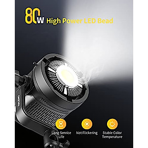 RaLeno 80W LED Studio Video Light, Continuous Lighting with 5600K 7200Lux@1M CRI 95+ Brightness Adjustable, Efficiency Cooling Fan and Bowens Mount, for YouTube Outdoor Video Recording Photography