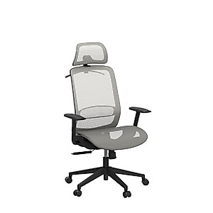 POWERSTONE Ergonomic Office Chair - High-Back Computer Desk Mesh Chair with Clothing Hanger - Executive Swivel Task Chair with Adjustable Arms and Head Rest (Gray)