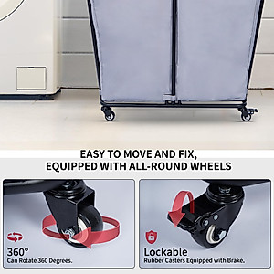 huyear Laundry Cart with Lockable Wheels 2 Section, 240L Large Capacity Commercial Laundry Sorter Rolling Laundry Cart with Sturdy Steel Frame and Removable Waterproof Bags, Laundry Hamper for Storage