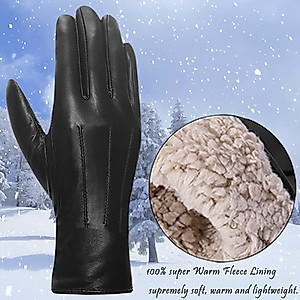 Harssidanzar Womans Leather Gloves,Winter Warm Fleece Lining Touchscreen Texting Warm Driving Lambskin Leather Gloves GL018,Black, Size M