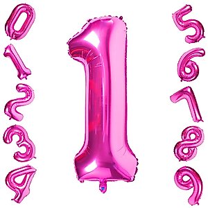 Pink 1 Balloons,40 Inch Birthday Foil Balloon Party Decorations Supplies Helium Mylar Digital Balloons (Pink Number 1)