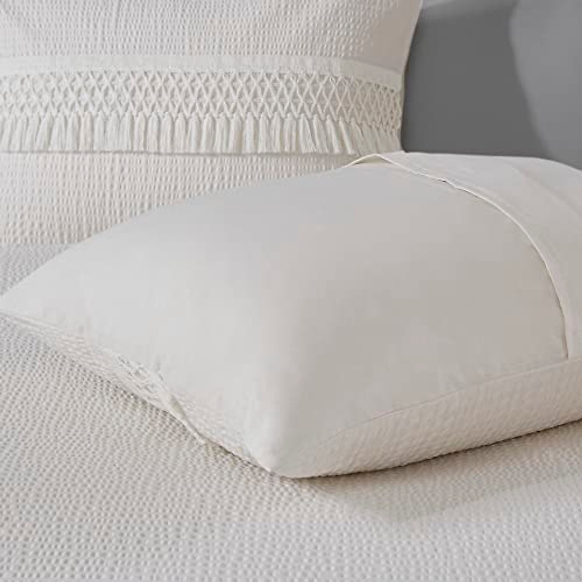 Madison Park Amaya 100% Cotton Duvet Set - Seersucker Design with Tassel Trims Accent, Breathable Cover for Comforter, All Season Bedding with Matching Sham, Full/Queen(90"x90") Ivory 3 Piece