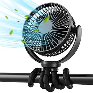 Jiffi 5000Mah Portable Battery Operated Fan, Baby Stroller Fan Flexible Tripod Small Clip on fan for Bike & Treadmill,USB Rechargeable and Handheld Cooling Fan for Travel, Car Seat, Golf Cart, Bed