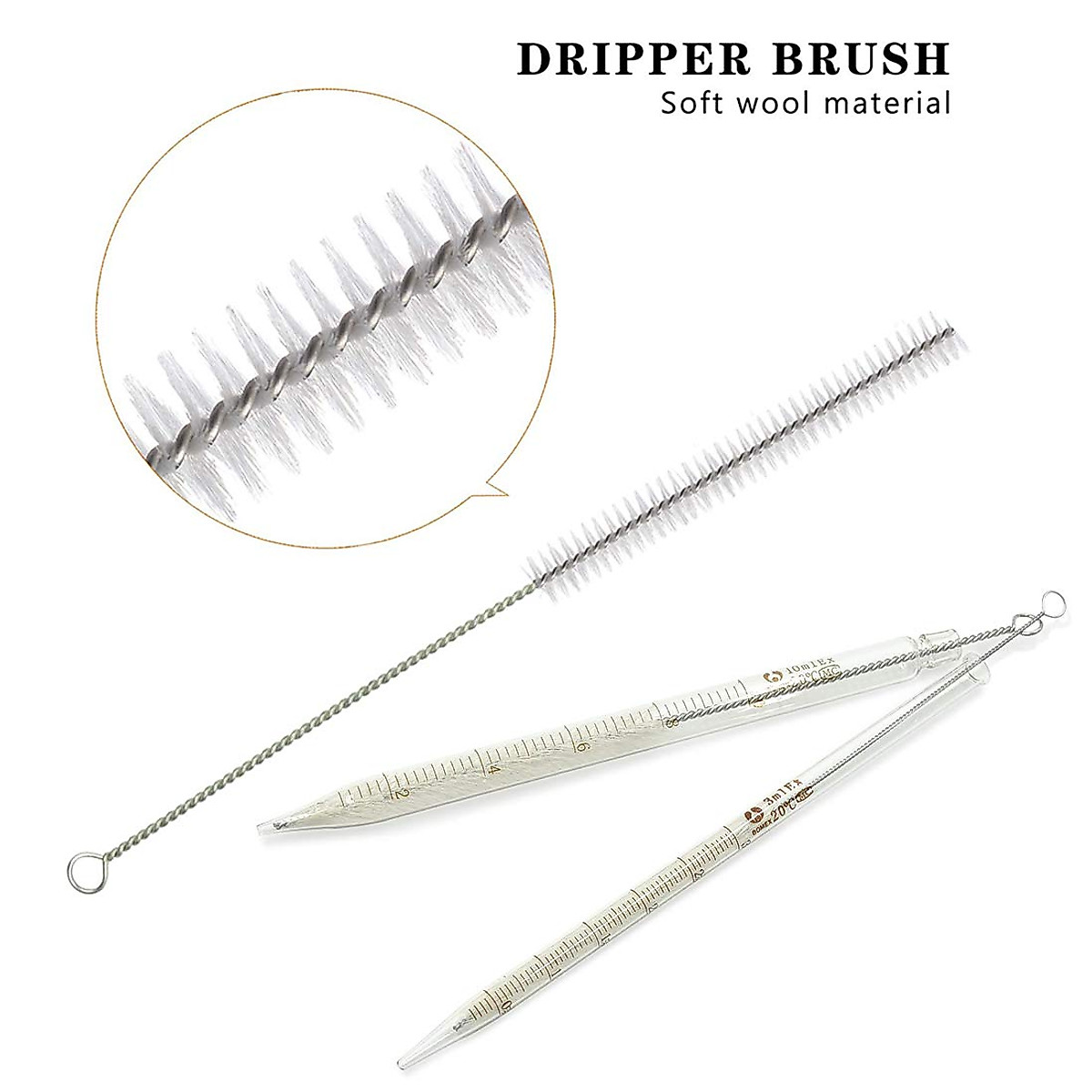 Glass Pipettes, ZEEROQOLAB 6pcs Glass Graduated Lab Pipettes 0.5ml,1ml,2ml,3ml,5ml,10ml, with 2pcs Glass Graduated Cylinder 5ml, 10ml, 2pcs Droppers Brush and 2pcs Glass Stir Sticks