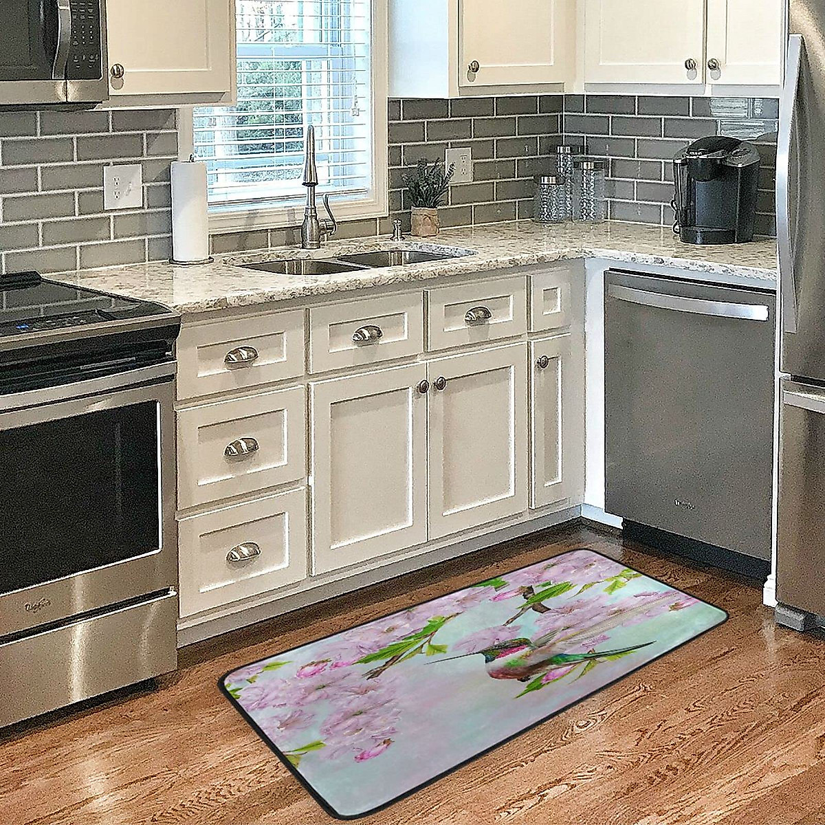 Flowers Bird Hummingbird Kitchen Rugs Standing Mat Anti Fatigue Comfort Flooring Non Slip Rubber Backing Area Rugs Washable Carpet Inside Door Mat Pad 39" X 20"