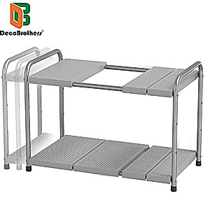 DecoBros Under Sink 2 Tier Expandable Shelf Organizer, Silver