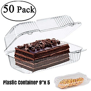 The Bakers Pantry cake roll container Clear Hinged Lid disposable 9"x 5 great for Loaf Deep Cookies plastic containers disposable donut cookie sandwich clamshell containers for food (Pack of 50)