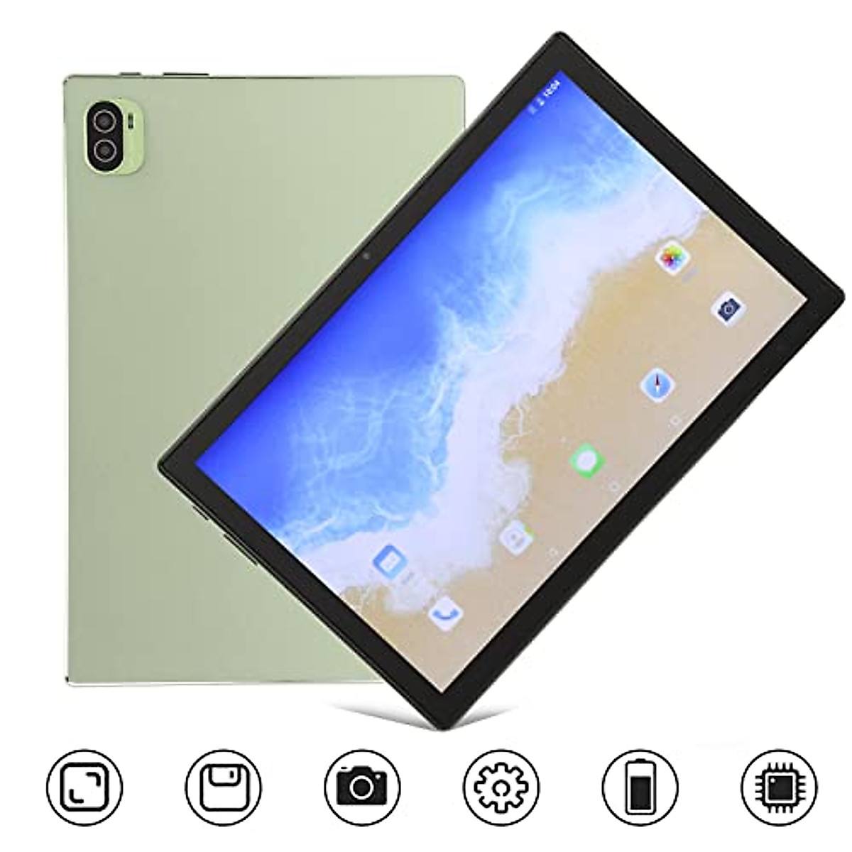 HD Tablet, 10in 1920x1200IPS Display Tablet PC Double Anti Light 2.4G 5G WiFi 6GB 128GB Front 800W Rear 2000W Octa Core 4G Calling Tablet for 12 100 to 240V Green (UK Plug)