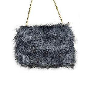 C.C Women's Evening Faux Fur Fuzzy Crossbody Shoulder Bag Clutch Purse, Furry Dark Gray