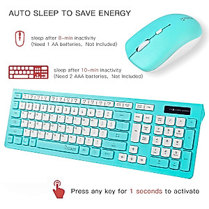 RECCAZR Wireless Keyboard and Mouse Combo, Full-Sized Wireless Keyboard and Adjustable DPI Mouse, 2.4GHz USB Receiver, Wireless Keyboard and Mouse for PC, Windows, Desktop, Laptop (Blue)