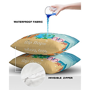 Outdoor Waterproof Pillow Covers for Patio Furniture Summer Beach Decorative Throw Pillow Cover Life Is Better in Flip Flops Pillowcases Set of 2 Cushion Case for Sofa Couch Chair Home Decor 18x18inch