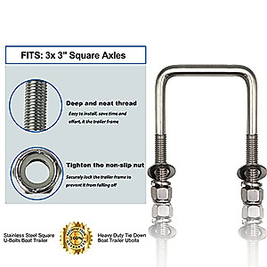 304 Stainless Steel Square U-Bolts Boat Trailer (1/2" D x 3-1/16" W x 5-5/16" L),U Bolt Fit 3" x 3" Square Trailer Frame(4PCS)