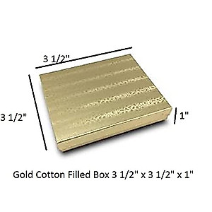 12 Pack Cotton filled Gold Foil Paper Cardboard Jewelry Gift and Retail Boxes 3 X 3 X 1 Inch Size by R J Displays