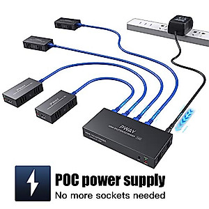 PWAY HDMI Extender Splitter 1x4 Port 1080P Signals Over Cat5e/Cat6 Ethernet Cable Up to 50m/165ft No delay Audio Video 1 in 4 Out for Camera, Laptop, Monitor, TV
