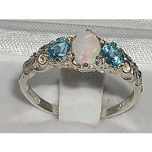 LetsBuyGold 925 Sterling Silver Natural Opal and Blue Topaz Womens Promise Ring - Size 6.5