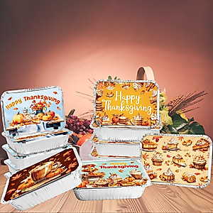 WorldBazaar Thanksgiving Aluminum Containers with Lids 36PCS Thanksgiving Leftover To Go Containers Disposable Fall Turkey Foil Pans Food Sacks Storage Thanksgiving Party Supplies
