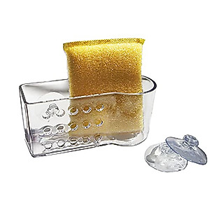 AMUONTY Sponge Holder for Kitchen Sink Suction,Plastic Sink Brush Sponge Caddy Sink Organizer-(5.7" x 2.4" x 3.1"),Clear
