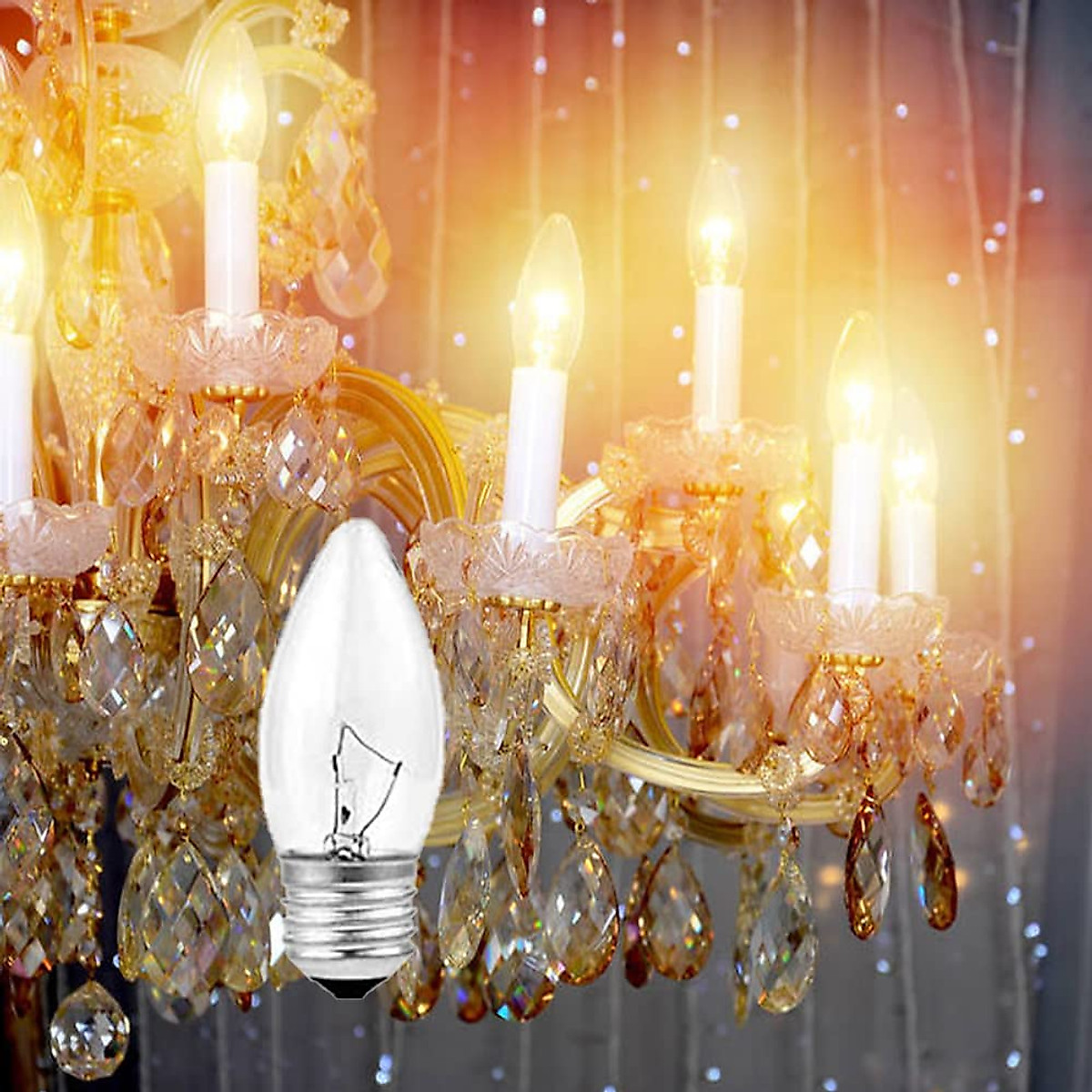 lingruiyi 40W Incandescent Torpedo Tip Chandelier with Crystal Clear Incandescent Light Bulbs,Flame Tip Light Bulbs, Tip Light Bulb and Medium E26 Candelabra Base (8PACK)