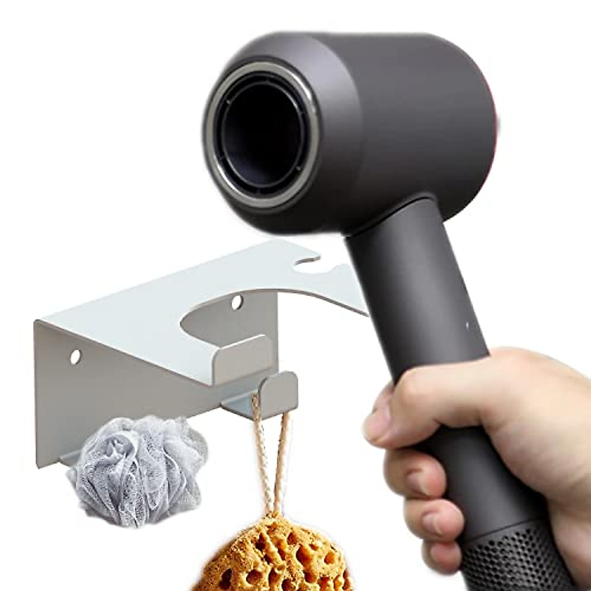 Hair Dryer Holder Wall Mounted - Hanging Blow Dryer |Blow Dryer Holder Rack for Dyson Supersonic Hair Dryer Stainless Steel, Hair Dryer Rack for Bathroom | Black (White)