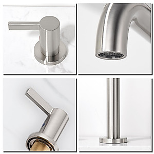 RKF Bathroom Faucets for Sink 3 Hole Brushed Nickel 8 inch Widespread Bathroom Sink Faucet with Drain Double Lever Handle Faucet Bathroom Vanity Faucet Basin Mixer Tap Faucet with Hose&Deck CWF028-BN