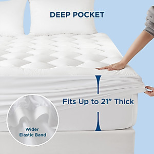 Bedsure Breescape Mattress Pad Full Size, Thick Quilted Mattress Cover Padded, Cooling Pillow Top Full Mattress Topper, with a Deep Pocket Fitted to 8"-21" Mattresses