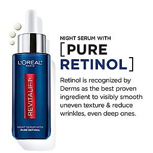 L'Oreal Paris Revitalift 0.3% Pure Retinol Night Serum, to Visibly Reduce Wrinkles, Even Deep Ones, Fragrance Free 1 oz + Moisturizer Sample
