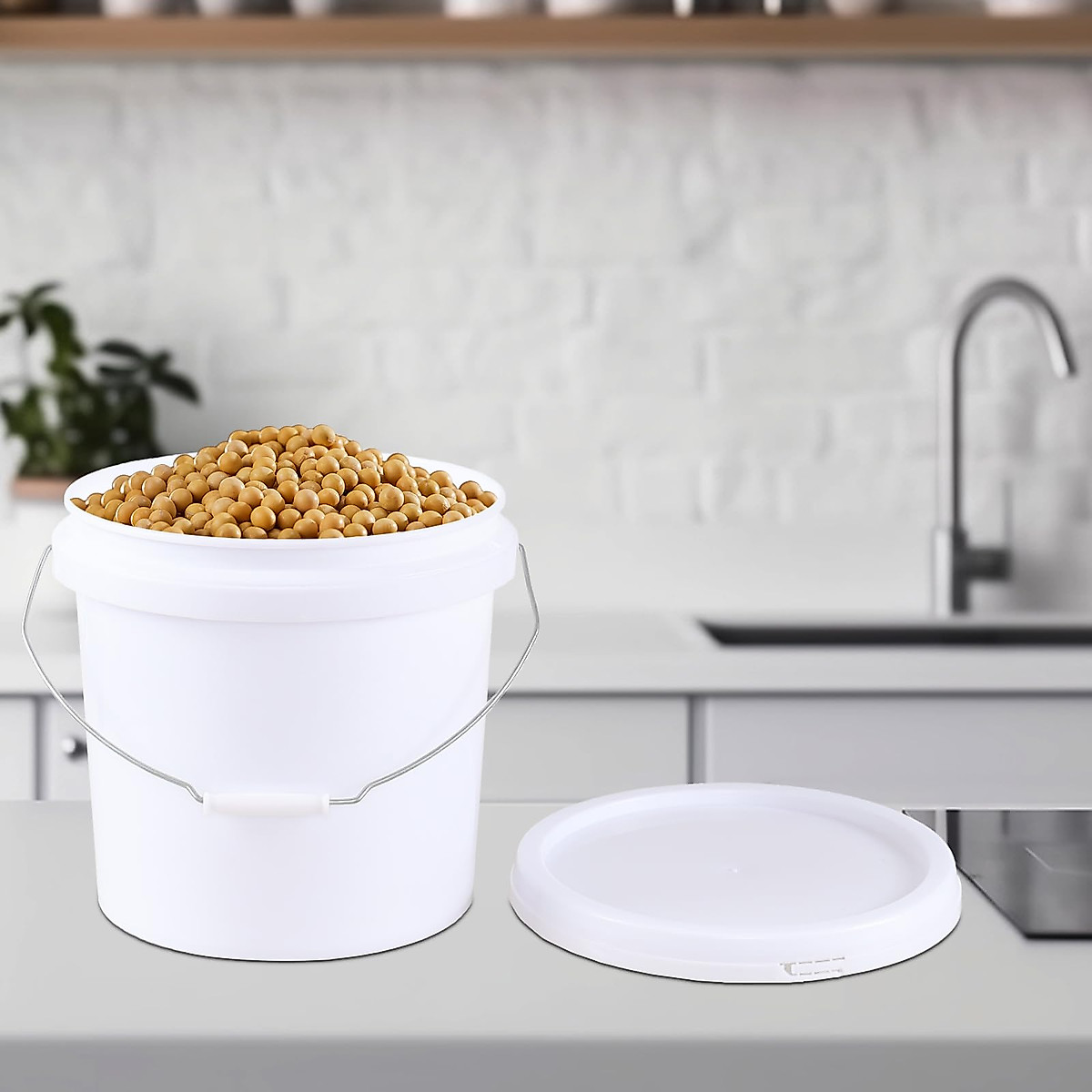 Farmoon 6 Packs 4 Gallon Food Grade Sealable Bucket, White Round Bucket With Lid