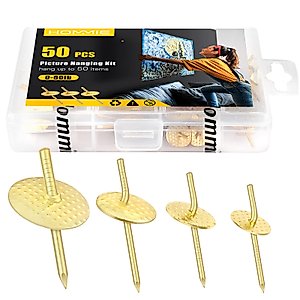Picture Hanging Nails, Hommie Picture Hangers with10-60 lbs 50PCS Picture Hangers Hardware kit One Step Picture Hangers Nails for Drywall, Picture Frame, Canvas, Mirror Hanging Decoration