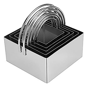 HUINF Biscuit Cookie Cutter Set, Stainless Steel 5 Pieces Square Cookie Cutters with Handle, Square-Shaped Molds Professional Kitchen Dough Tools for Baking