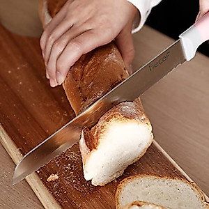 hecef Kitchen Knife Block Set, 14 Pieces Knife Set with Wooden Block & Sharpener Steel & All-purpose Scissors, High Carbon Stainless Steel Cutlery Set, Mothers Day Gift Housewarming Birthday (Pink)