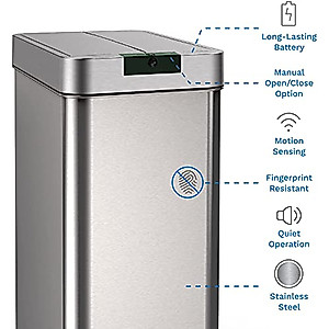 hOmeLabs 13 Gallon Automatic Trash Can for Kitchen - Stainless Steel Garbage Can with No Touch Motion Sensor Butterfly Lid and Infrared Technology with AC Power Adapter