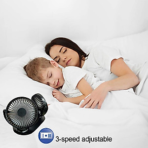 Aoneky 5V 2A 360° Rotating Dual USB Fan - Portable Personal Office Desk Car USB Fan