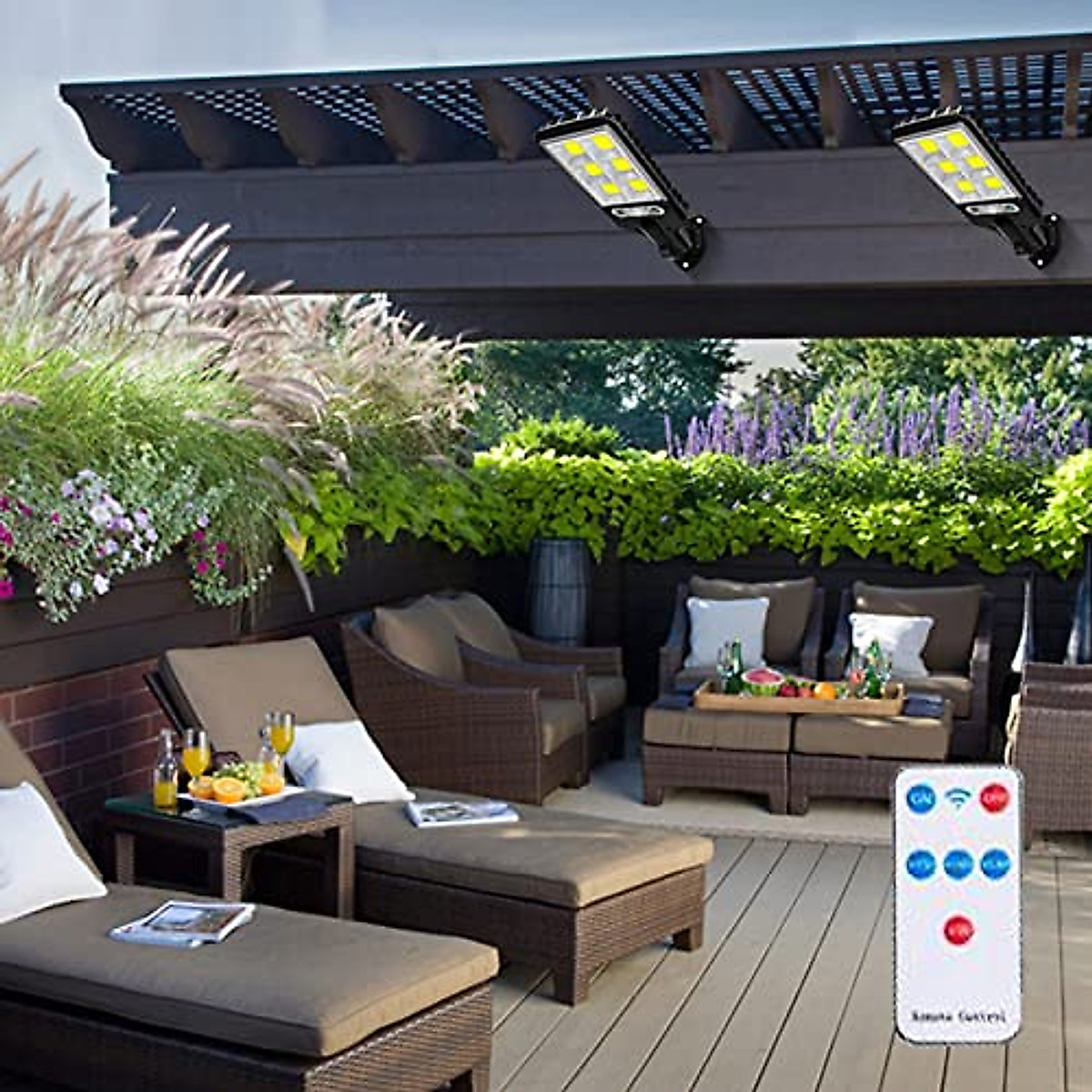 Solar Street Light, Ip65 Waterproof Outdoor Solar Powered Lights Dusk to Da-Wn with Motion Sensor Led Security Flo-Od Light for Parking Lot, Remote Control,Durable & Waterproof