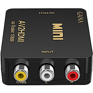 RCA to HDMI, GANA 1080P Mini RCA Composite CVBS AV to HDMI Video Audio Converter Adapter Supporting PAL/NTSC with USB Charge Cable for PC Laptop Xbox PS4 PS3 TV STB VHS VCR Camera DVD (Black Gold)