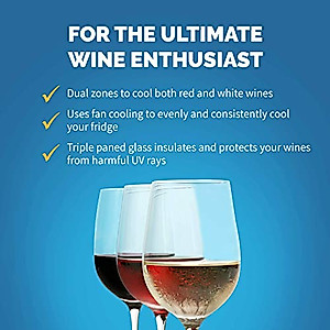 NewAir Freestanding 28 Bottle Dual Zone Wine Fridge, French Door, Black Stainless Steel