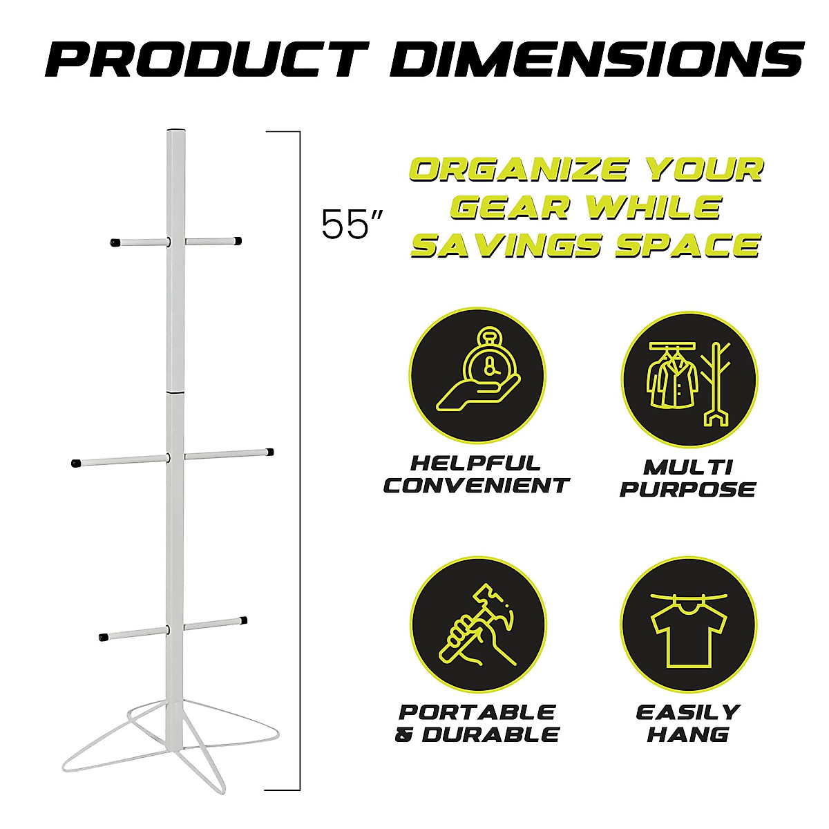 Winnwell Equipment Dry Rack - 55" Drying Tree Stand, Preserves & Aerates Sports Gear Quickly | Easy Assembly & Portable for Hockey, Football