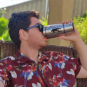 LaserGram 16oz Commuter Mug, Howling Wolf, Personalized Engraving Included